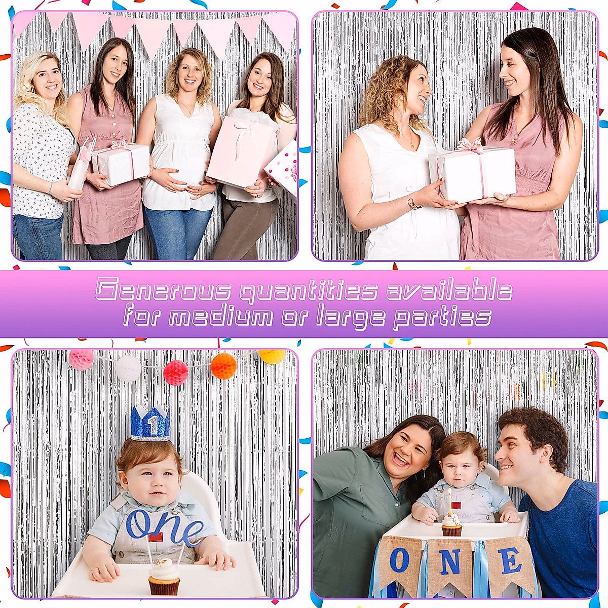 20 Pcs Foil Curtains Fringe Curtains 3.28 x 8.2 ft Metallic Tinsel Backdrop Curtains for Party Photo Backdrop Wedding Birthday Party Baby Shower Bridal Shower Photo Booth Decor (Silver)