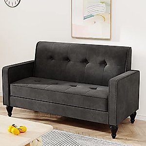 ALISH Upholstered Loveseat Sofa Couch, Modern Love-seat Settee Small Sofa Couch Dining Bench Button Tufted Mini Sofa Couches for Living Room Bedroom, Gray