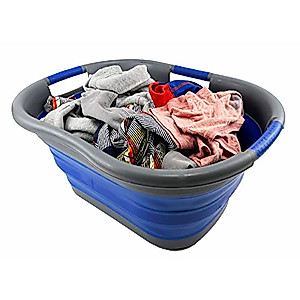 SAMMART 40L (10.5 gallon) Collapsible Plastic Laundry Basket - Foldable Pop Up Storage Container/Organizer - Portable Washing Tub - Space Saving Hamper/Basket (Purplish Blue + Turquoise Blue)