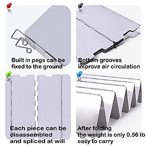 BATDIYOW 10 Plates Ultralight Folding Outdoor Stove Windscreen Aluminum Camping Stove Windshield Lightweight with Carrying Bag for Camping Picnic Backpacking Cooking
