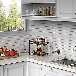 iSPECLE Spice Rack 2-Tier Kitchen Bathroom Organizer Countertop Storage Shelf Holder Standing Rack, Bronze