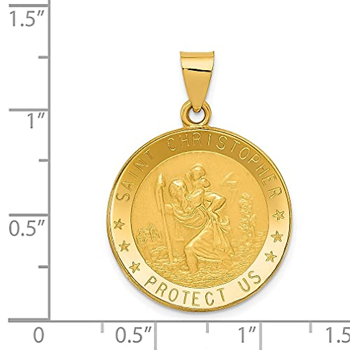 IceCarats 14K Yellow Gold Saint Christopher Medal Patron of Travelers Athletes Protection Necklace Christian Religious Pendant Faith Charm 32mm x 22.75mm Only