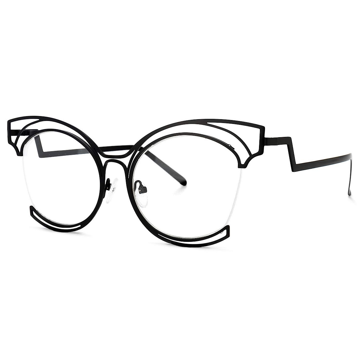 Vooglam Oversize Cat Eye Non Prescription Glasses with HD Clear Lens for Women in Black Metal Frame Maggie GM0340