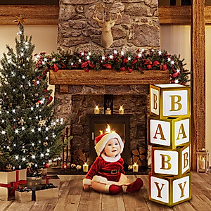 Baby Shower Decorations, DIY Gold Baby Shower Boxes for Boy Girl Baby Shower Decor, Baby Blocks Decorations for Baby Shower, Gender Reveal Party Supplies, 1st Birthday