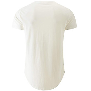 KLIEGOU Mens 100% Cotton Hipster Hip Hop Longline Crewneck T-Shirt White XL(66)