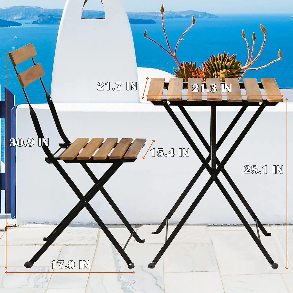 FDW Outdoor Furniture Set Small Patio Table and Folding Chairs for Lawn Balcony Backyard Yard Bistro Apartment Nature