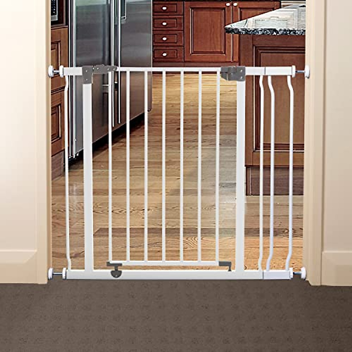 Dreambaby Liberty Walk Thru Auto Close Baby Safety Gate Set - with 3.5inch Extension Panel - Fits 29.5-36.5inch Openings - Pressure Mounted Security Gates - Model L776 - White