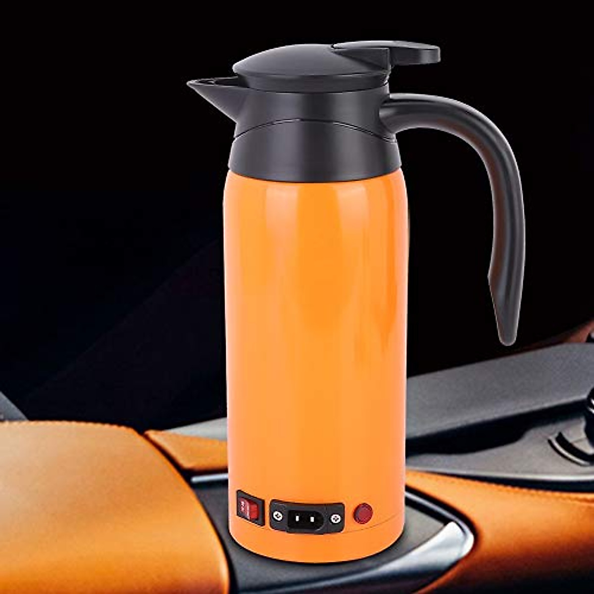 Portable Car Electric Kettle, 800ml 12V 24V Stainless Steel Electric Car Kettle, Heating Cup Coffee Mug Travel Water Bottle Road Trip Travel Cigarette Lighter Heated Water Tea Coffee Kettle (Orange)