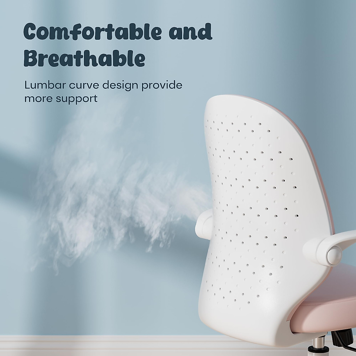 Kids Desk Chair with Arms and Wheels, Pink Ergonomic Leather Comfy Office Chair with Flipping Armrests, Study Chair for Girls and Boys, Small and Cute Adjustable Height Computer Desk Chair