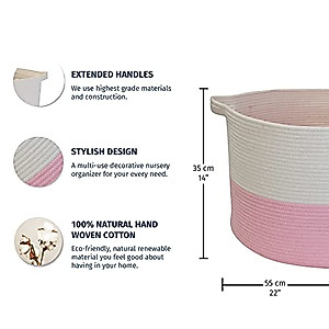 OrganiHaus XXX Large Cotton Rope Basket for Blankets Living Room | Blanket Basket & Storage Baskets for Organizing | Laundry Baskets for Storage Toy Basket for Baby | Large Woven Basket - Pink/White