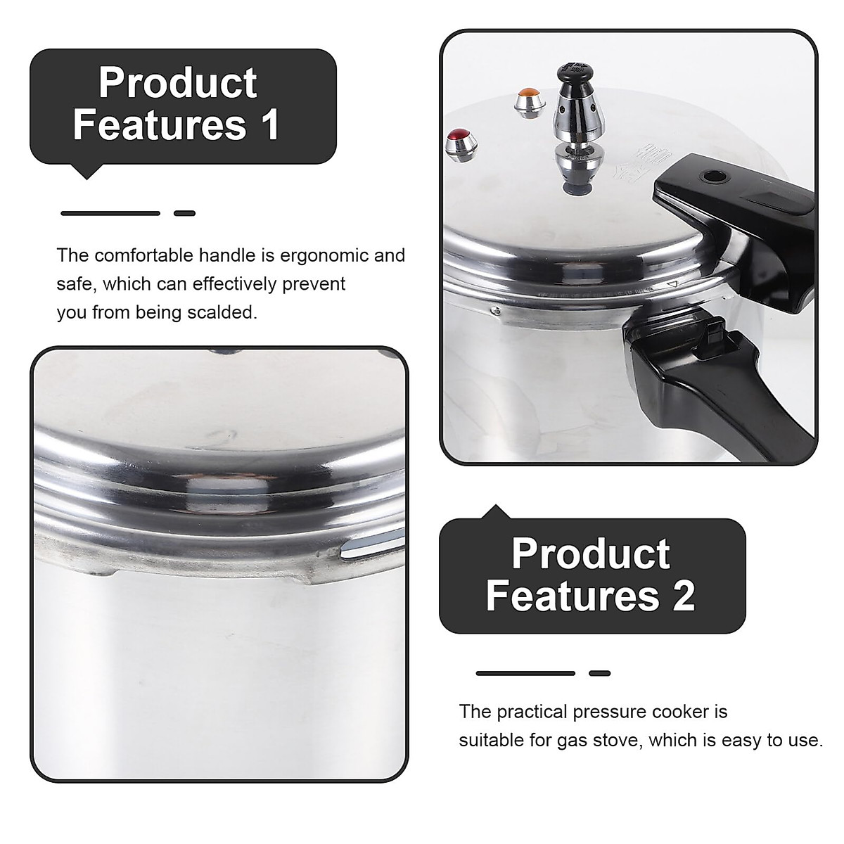 DOITOOL Aluminum Pressure Cooker 22cm/8.7inch Bottom Mini Pressure Cooker for Gas Stove Induction Cooker, Silver