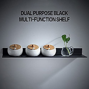 shuxia Metal Bathroom Floating Shelves with Rails Wall Mounted, Modern Wall Shelf Hanging with Towel Bar, Floating Storage Shelves Rack with Towel Holder for Kitchen Living Room Home (30cm)