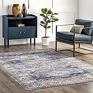 nuLOOM Drina Machine Washable Distressed Area Rug Blue 6' x 9'