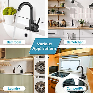 Midanya Wet Bar Sink Faucet,Single Handle Bathroom Kitchen Faucet 1 Hole Swivel Spout Farmhouse RV Small Vanity Lavatory Bath Utility Faucet with Deck Plate,Matte Black