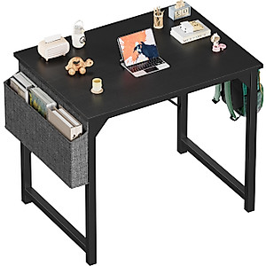 Shahoo Small Computer Desk for Bedroom 32 Inch Office Writing Work Study Kids Student Bedroom Wood Modern Simple Table with Storage Bag & Headphone Hooks, Black