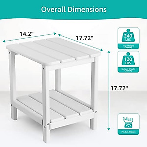 BASCWIHOM Outdoor Adirondack Side Tables, HDPE Weather Resistant Outside End Tables with 2 Shelves for Patio, Backyard, Pool, Indoor Outdoor Companion, Easy Maintenance & Waterproof,