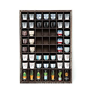 J JACKCUBE DESIGN - Rustic Wood Shot Glasses Display Case 56 Compartments Wall Mount Pint glass Shadow box Bar Cabinet Collection Freestanding - MK524A