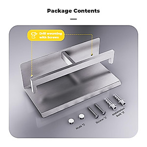 Double Toilet Paper Holder with Shelf, FreshGlow Large Tissue Holder Brushed Nickel, Wall Mount Commercial Toilet Paper Dispenser Phone Shelf Stainless Steel, Tissue Roll for Bathroom