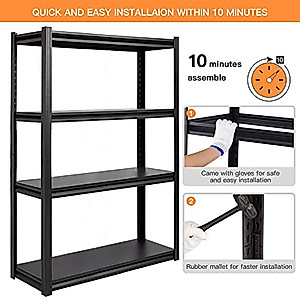 Raybee Garage Shelving Metal Shelving Unit Adjustable Heavy Duty Shelving Metal Shelves for Storage 4 Tier Industrial Shelving Rack Black 57" H x 39.4" L x 19" W