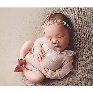 EDERA Newborn Photography Props Baby Photoshoots Pearl Headbands Girl Photo Posing Tieback (H Ivory)