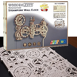 WOODEN.CITY Steampunk Wooden Clock Kit - 3D Puzzles for Adults - Hobbies for Men Model Kits