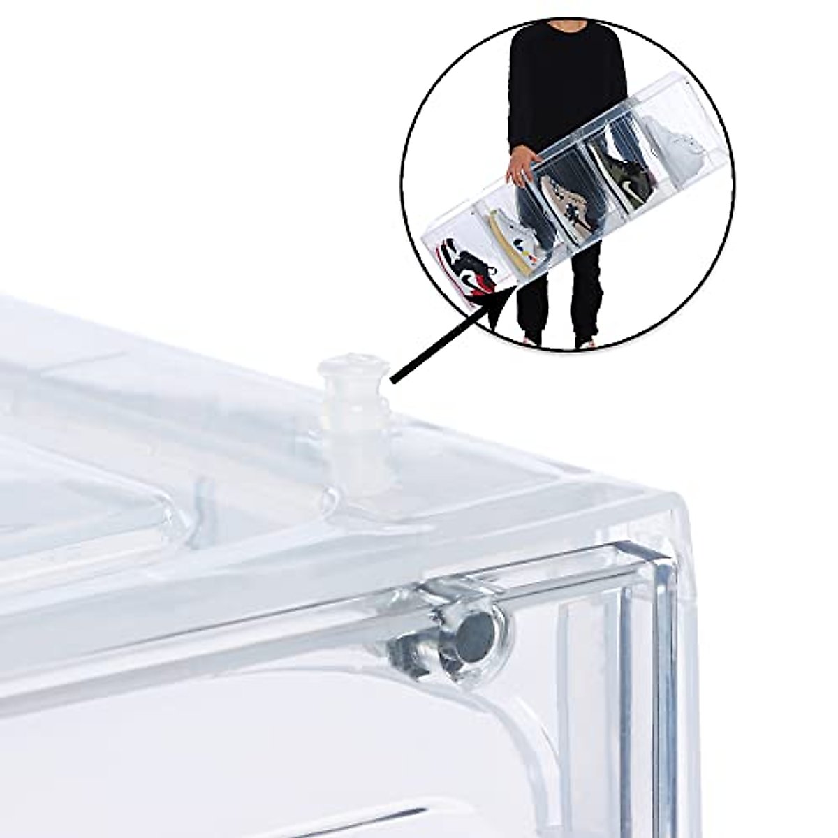 OMOPIN XL shoe boxes clear plastic stackable,Drop Side Shoe Storage Box,Pack of 8,Sneaker Display Case Container,Fit up to US Size 13