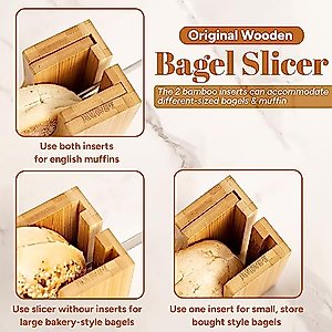 Bagel Slicer for Small and Large Bagels - Adjustable Bagel Cutter Slicer - Bamboo Muffin Slicer w/Minimalist Design - Easy to Use English Muffin & Mini Bagel Bamboo Bread Slicer