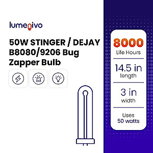 lumenivo Bug Zapper Bulb Replacement for Stinger/DEJAY B8080/9206 50W Stinger Bug Zapper Replacement Bulb with G10Q-4 4 Pin Square Base - T1 FUL50T10/BL Bug Zapper Bulb - 1 Pack