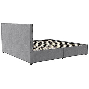 CosmoLiving by Cosmopolitan Serena Upholstered Bed with Drawers, Bedroom Storage, King, Light Gray Velvet