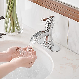 Waterfall Bathroom Faucet Chrome Bathroom Sink Faucets & Parts with Pop Up Drain Stopper with Overflow Single Handle Single Hole Vanity Commercial Trough Supply Lines Hose Lead-Free by Bathfinesse