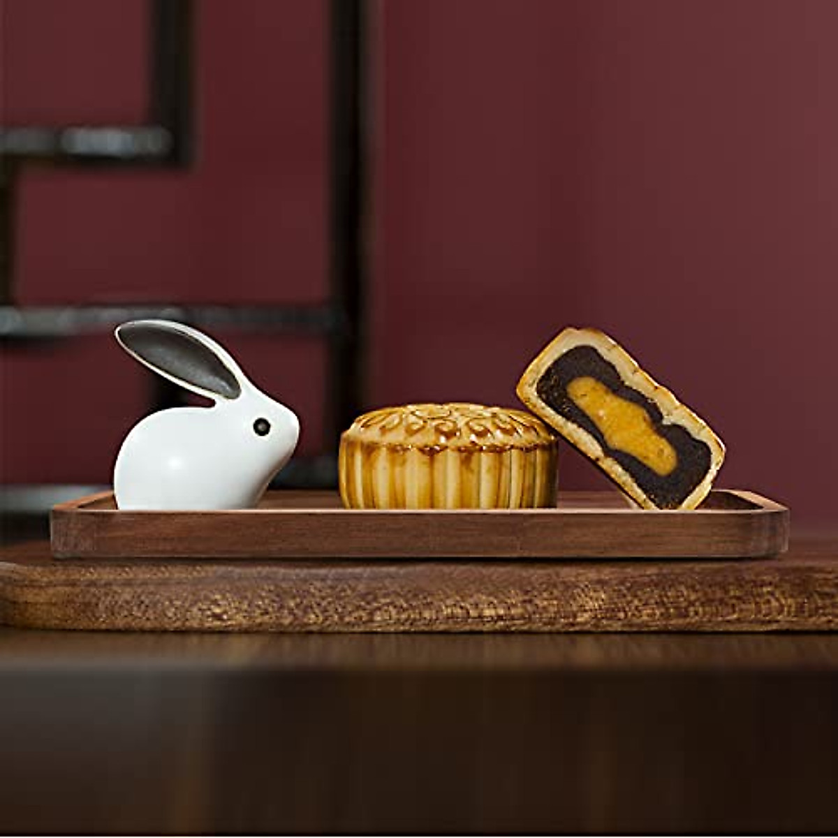 FUNSUEI 11.8 x 5.1 Inches Set of 6 Wooden Serving Platters, Acacia Wooden Serving Trays with Grooved Handle Design, Rectangular Wooden Platters for Fruit, Cookie, Bread, Vegetable, Salad