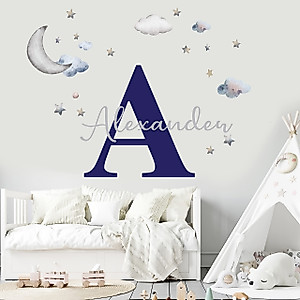 custom name wall decal moon stars Nursery Wall Decal for Boys Mural Wall Decal for Kids Name wall decal Custom name initial sticker Moon clouds name wALL DECAL