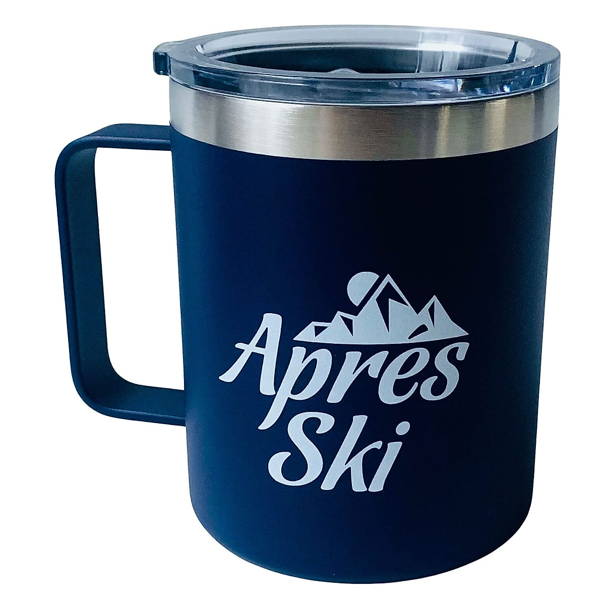 Apres Ski Travel Mug for Skiers - Leak Proof Insulated Coffee Mug with Handle & Lid - Gift for Skiers