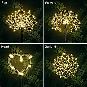 Solar Garden Lights, Firework Lights Outdoor 5 Pack 120 LED Solar Waterproof Decorative Starburst Lights Landscape Lamp Adjustable Brightness, Decor for Courtyard Garden Christmas Party(Warm White)