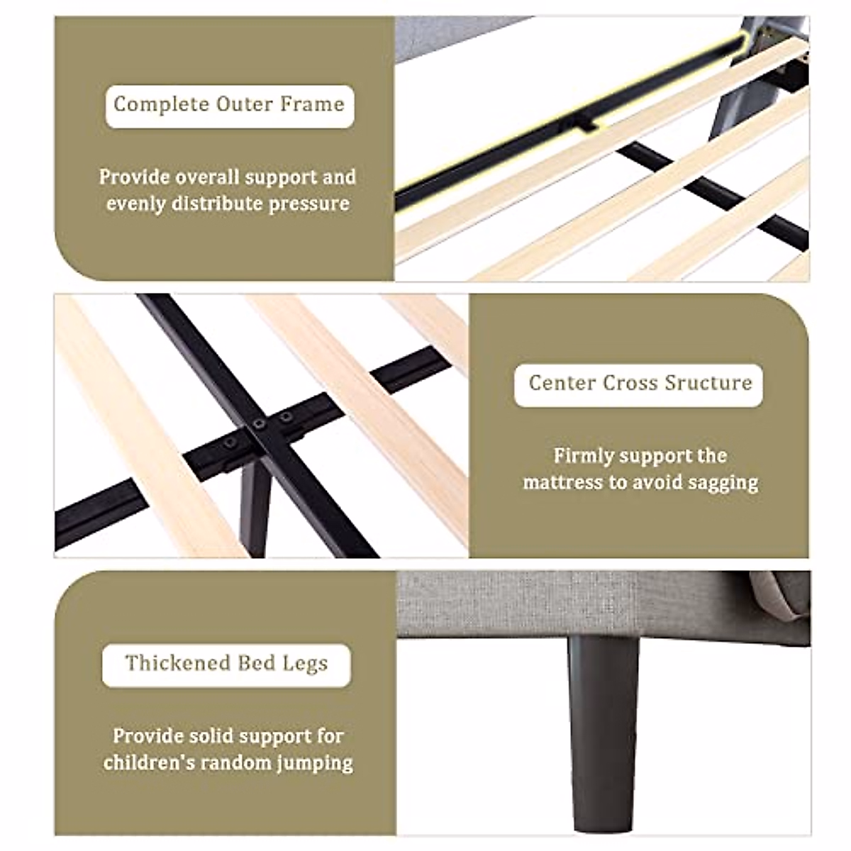 Feonase Upholstered King Bed Frame with Wingback, Platform Bed with Diamond Tufted Headboard, Heavy Duty Bed Frame, Wood Slat, Easy Assembly, Noise-Free, No Box Spring Needed, Light Gray