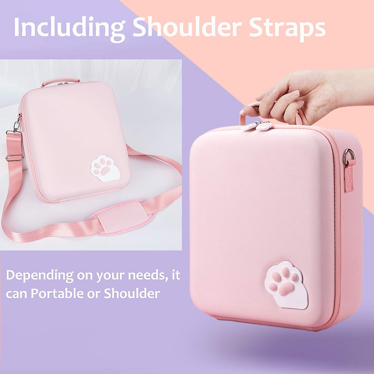 Acylulu Cute Cat Paw Carrying Case Compatible with Nintendo Switch - 21 Game Card Slot & Removable Shoulder Strap - Portable Hardshell Storage Bag for Switch Console Controller & Accessories