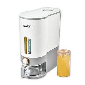 Darvii 23 Lbs Rice Dispenser - Grain Storage Container with Automatic Dispenser, Rectangular, Gray, 16.5 x 6.7 inches