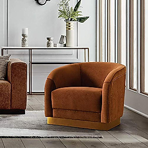Acanva Mid-Century Modern Accent Chair, Comfortable Velvet Small Single Sofa Reading Armchair with Stainless Steel Legs for Bedroom Living Room, Tangerine