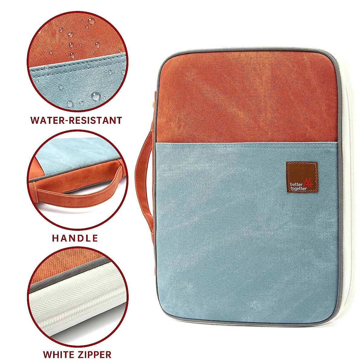 Mygreen Zipper Portfolio Organizer A4 Note Pouch-Waterproof Document Bags/Zipper Binder/Paper Case Khaki and Grey