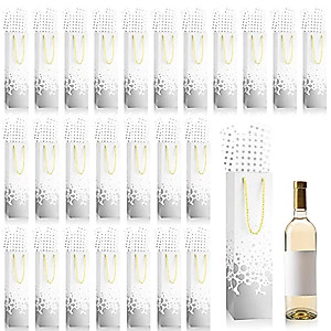 50 Pack Wine Gift Bags for Weddings, Paper Bottle Gift Bags Wrap Bag Wine Gift Bag with 100 Pieces Polka Dot Tissue Paper for Graduations Weddings New Years Birthday Party, 4 x 4 x 13.75 Inch (Silver)