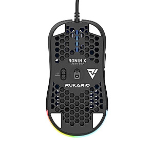Rukario Ronin X PC Gaming Mouse (Shadow Black, Wired) - Ultra Lightweight Symmetrical Honeycomb Shell | RGB Led | PTFE Glides | Pixart 3360 Sensor | 6 Buttons | Weight 63G | Adjustable Settings