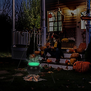 Halloween Witches Cauldron on Tripod, Halloween Cauldron with Green Lights, Halloween Outdoor Decor, Hocus Pocus Candy Bucket Decorations for Home Patio Garden Lawn Outside