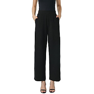 JASTIE Women's High Waist Palazzo Pants with Deep Pockets Comfort Pull-On Straight Petite Leg Regular Office Work Trousers(Black,S)…………