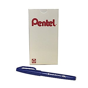 Pentel Arts Sign Pen Touch, Fude Brush Tip, Blue Ink, Box of 12 (SES15C-C)