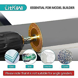 LitKiwi Mini Glasses Cutting Disc,1mm Ultra-Thin Diamond Cutting Blade Wheel,with 2PCS 1/4"Hex Shank,for Cutting Glass, Jade, Crystal, Ceramics and etc.