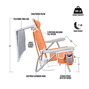 Hurley Deluxe Backpack Beach Chair, One Size, Turquoise