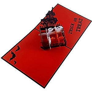 iGifts And Cards Trick or Treat Halloween 3D Pop Up Greeting Card - Cute Jack-O-Lantern, Pumpkin, Happy Birthday Gift, Haunted Mansion Hitchhiking Ghosts, Spooky Witch, Scary Owl, Chilling Cementery