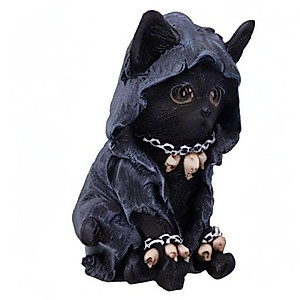 Nemesis Now Grim Reaper Cat Figurine, Hand-Painted Black Kitten with Olive Eyes and Skull Charms, Gothic Collectible Decor, 16cm