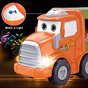 VESIHOLO Toy Trucks, Toddler Toys Car for Boys and Girls, Toys for 3 4 5 6 Year Old, 5-in-1 Push Back Toy Vehicle, Toy Trucks, Car Trucks with Light Sound for Kids, Birthday Gift Toys