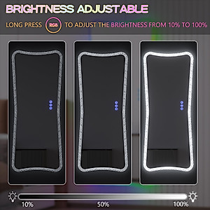 Lvifur RGB LED Full Length Mirror 48”x20”, Wall Mounted Hanging Mirror 7 Dynamic & 7 Static Modes Dimmable, Full Body Lighted Mirror for Bedroom, Cloak Room